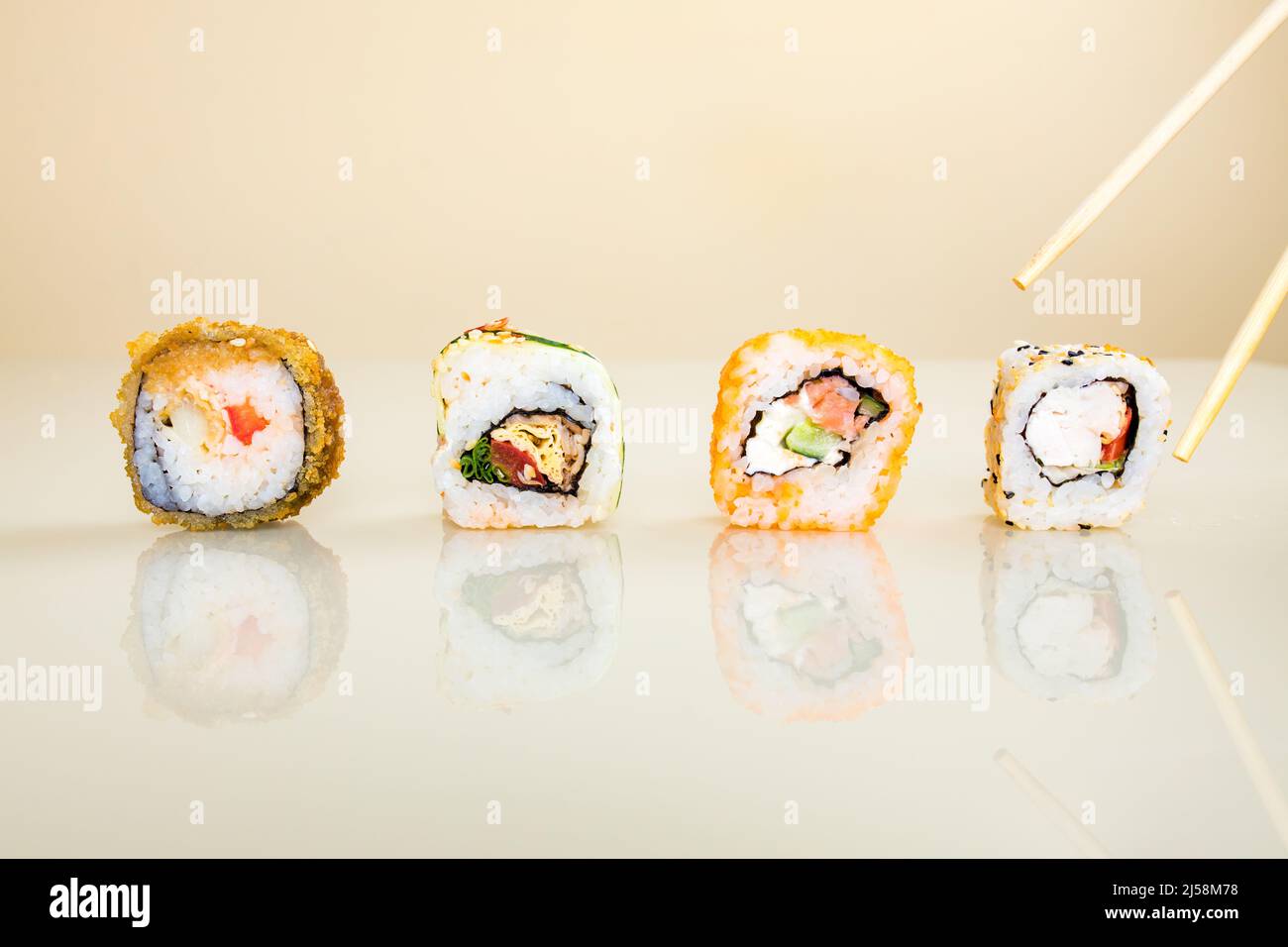 popular asian rolls lunch order to home online Stock Photo - Alamy