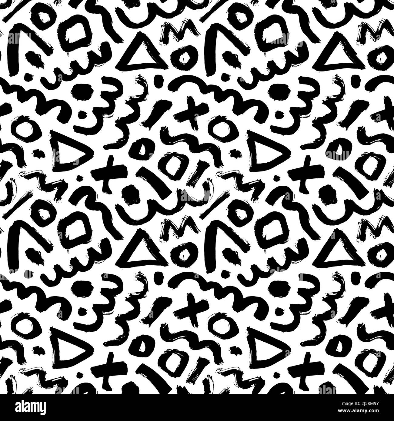 Hand drawn black brush geometric seamless pattern Stock Vector Image ...