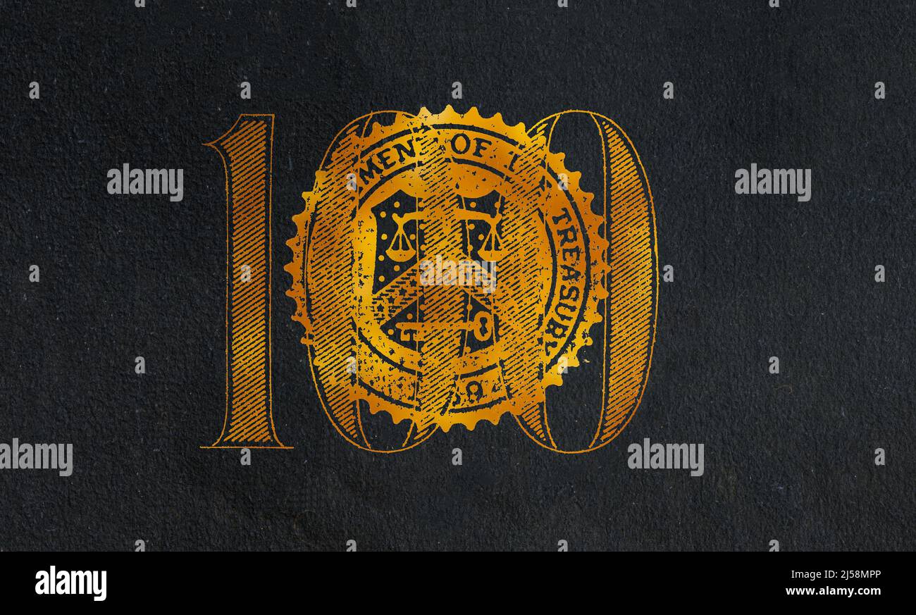 fragment of old 100 dollar bill for design purpose Stock Photo - Alamy