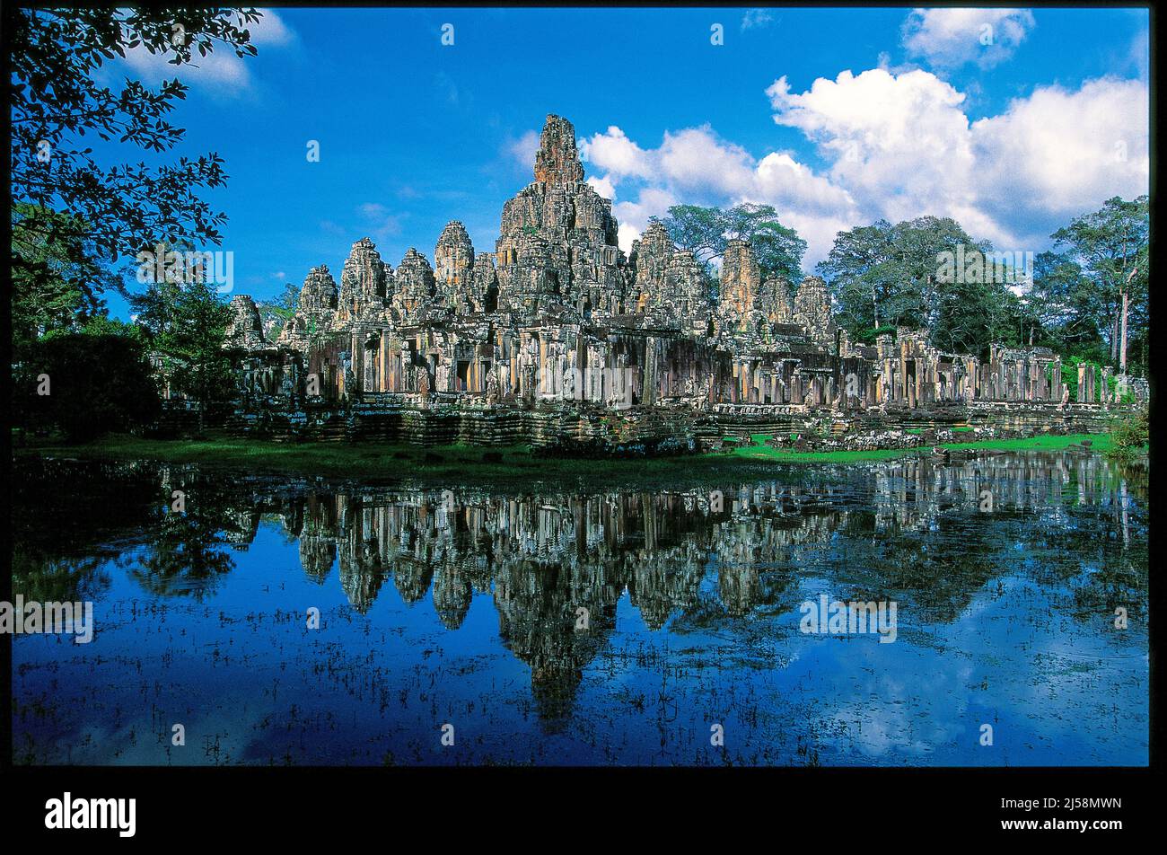 The Bayon w/ reflection, Angkor Thom, Angkor Archaeological Park, Siem ...