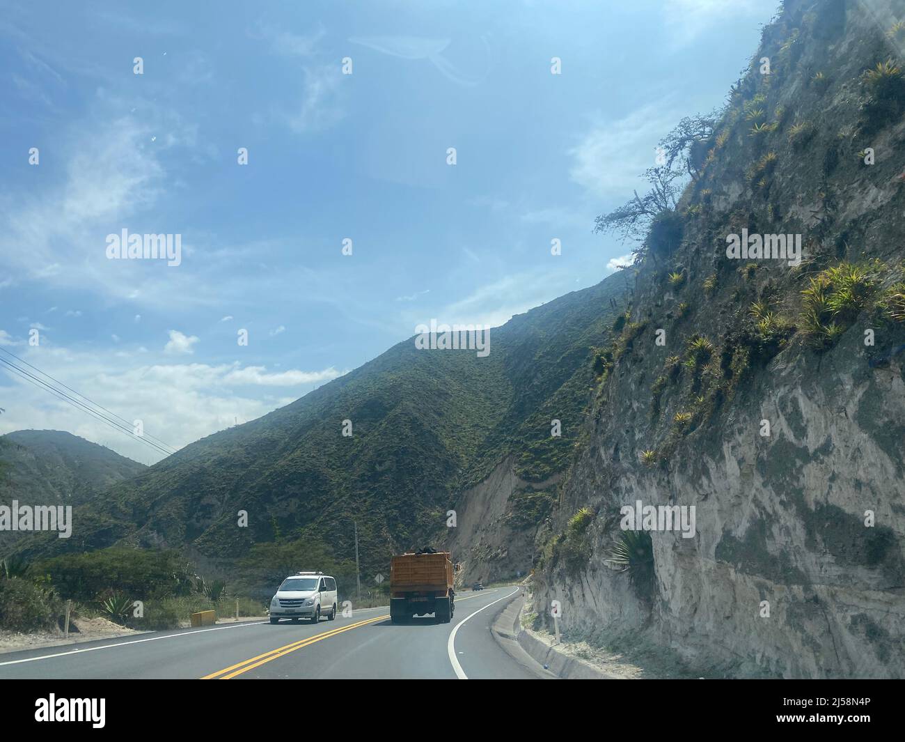 Driving on highway through Andes mountains outside Quito, Ecuador Stock ...