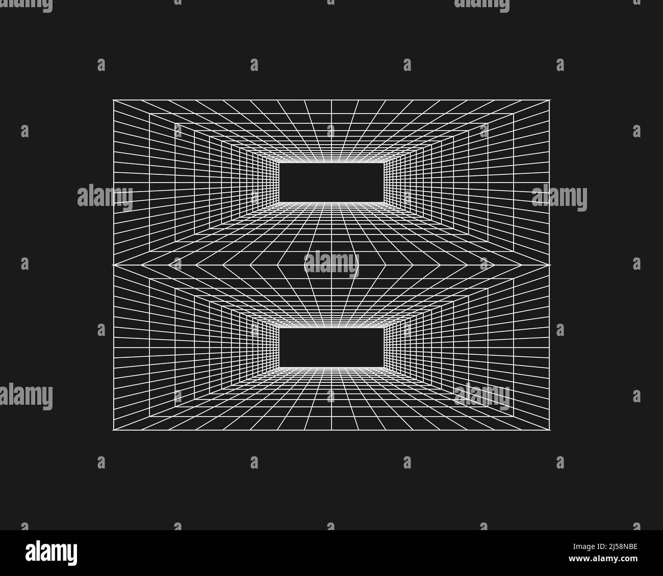 Cyber grid, retro punk perspective rectangular tunnel. Grid tunnel ...