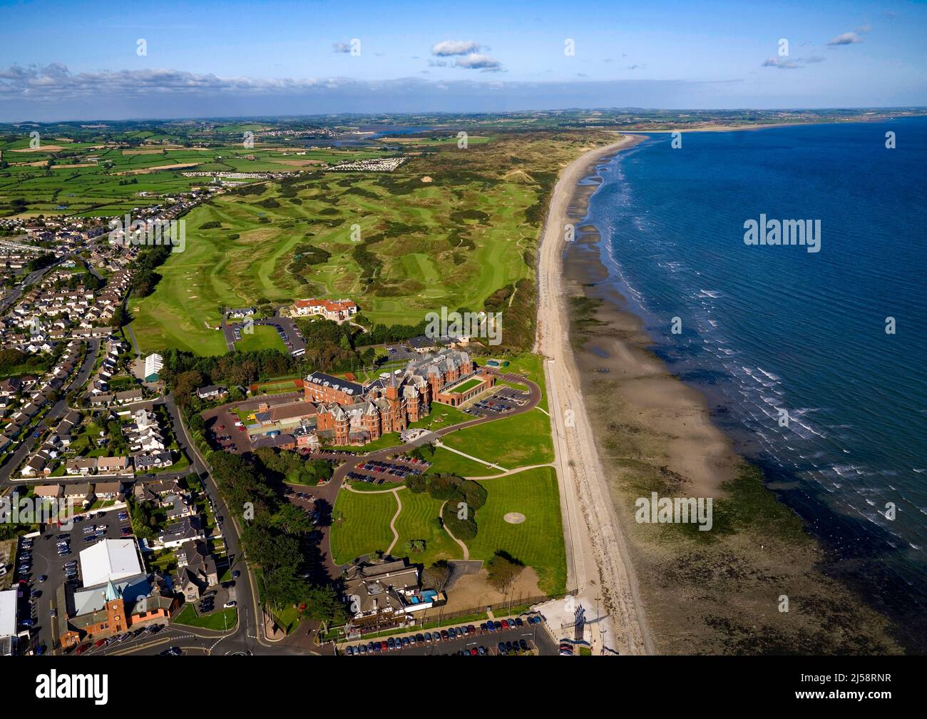 Aerial of Royal County Down Golf Club, Newcastle, Northern Ireland ...