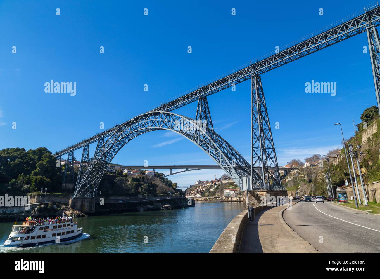 PORTO, PORTUGAL - March 5, 2022: Maria Pia Bridge over the Douro river ...