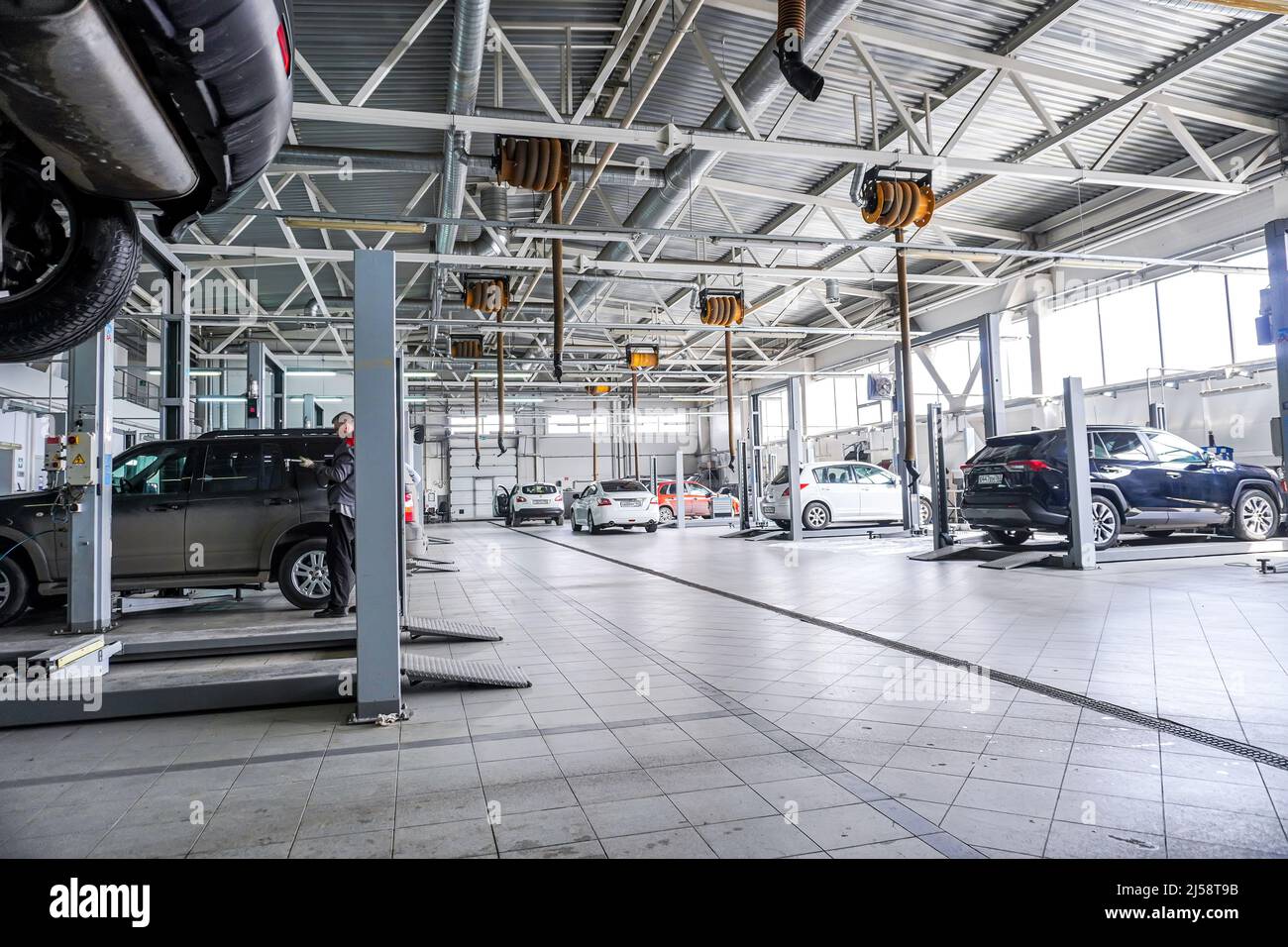 Samara, Russia - April 19, 2022: Cars at the auto repair service ...