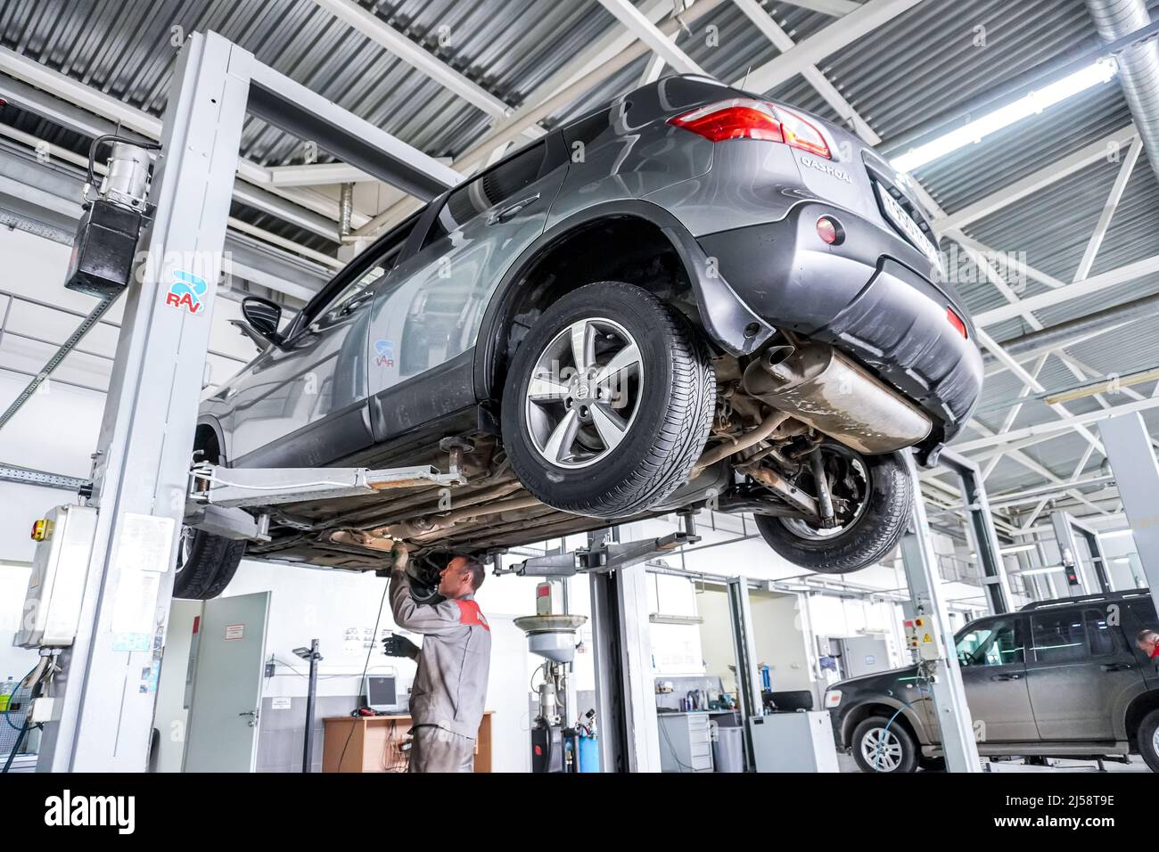 Samara, Russia - April 19, 2022: Cars at the auto repair service ...