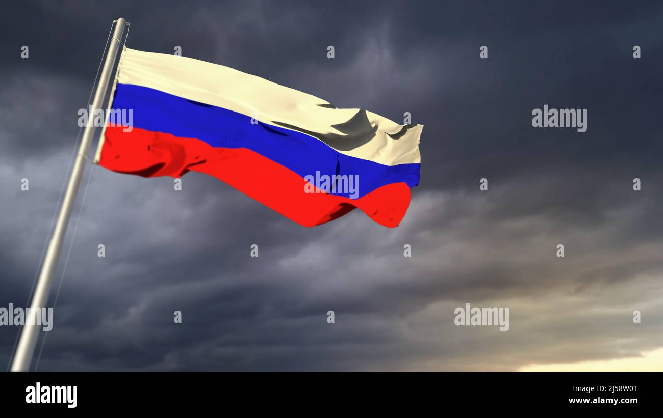 nice Russia flag on massive dark clouds bg - abstract 3D rendering ...