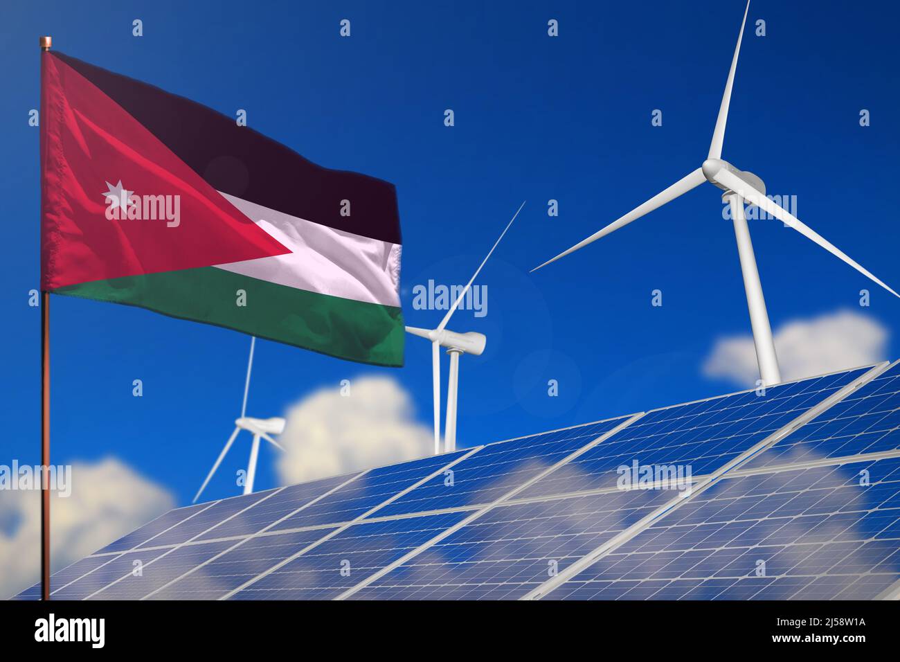 Jordan renewable energy, wind and solar energy concept with wind ...