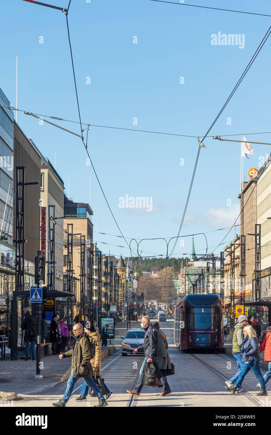 Local tram and bus on Hämeenkatu street in Tampere Finland Stock Photo ...