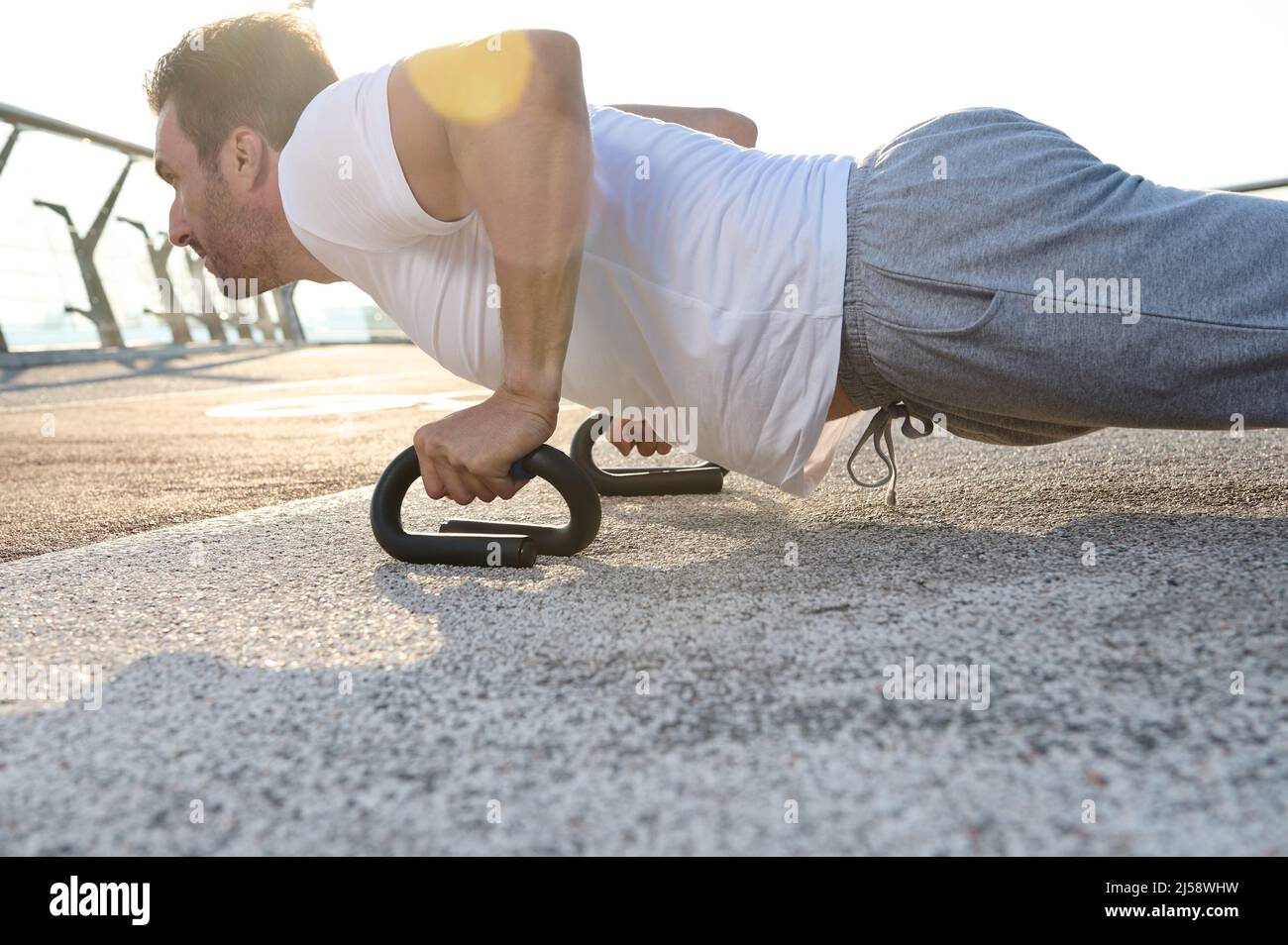 Close-up portrait of a handsome middle aged European man, muscular ...