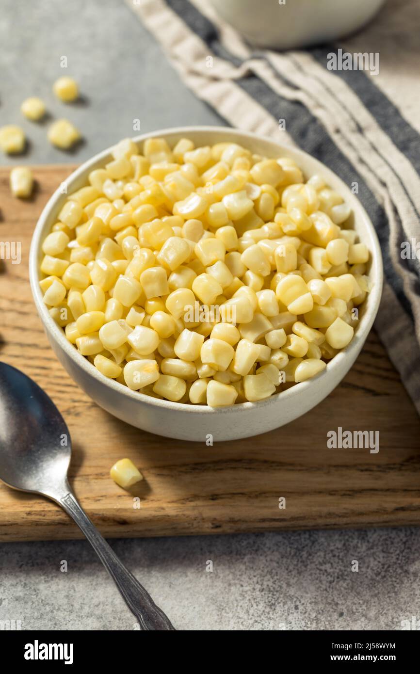 Organic Steamed White Sweetcorn Kernals in a Bowl Stock Photo - Alamy