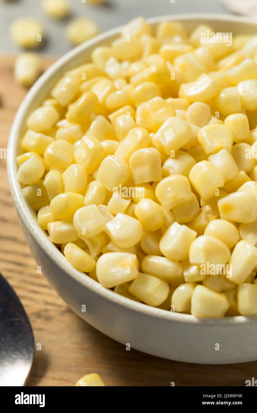 Organic Steamed White Sweetcorn Kernals in a Bowl Stock Photo - Alamy