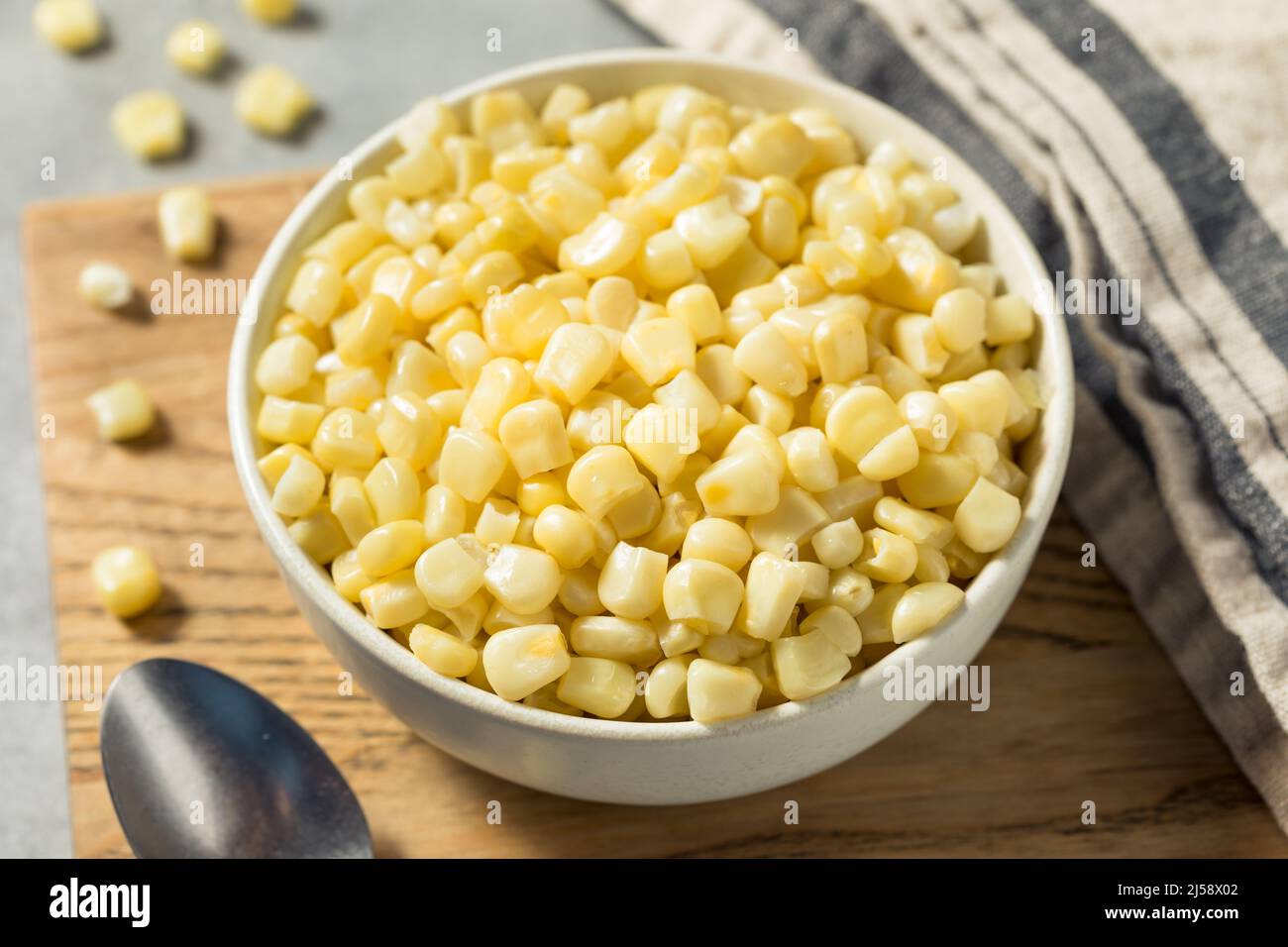 Organic Steamed White Sweetcorn Kernals in a Bowl Stock Photo - Alamy