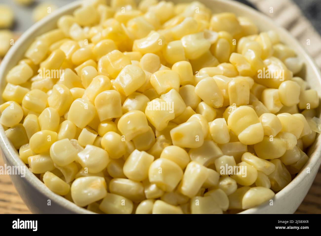 Organic Steamed White Sweetcorn Kernals in a Bowl Stock Photo - Alamy