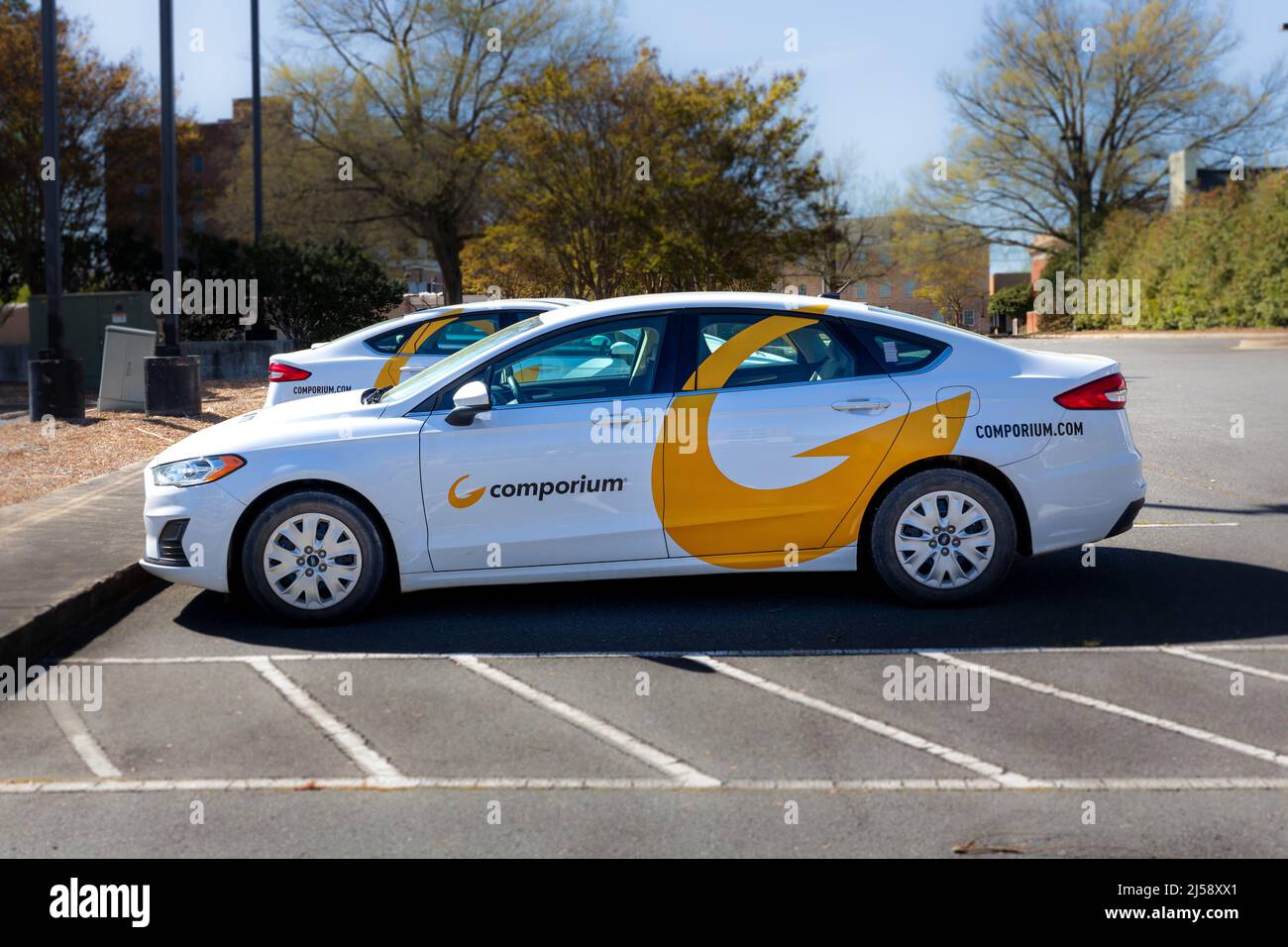 ROCK HILL, SC, USA-10 APRIL 2022: Several Comporium company cars in ...