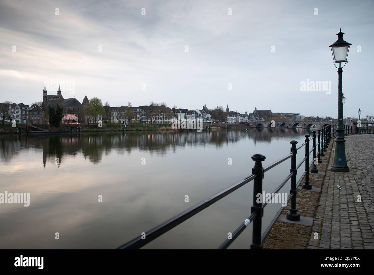 Long exposure view of the historic skyline of Maastricht with a view ...