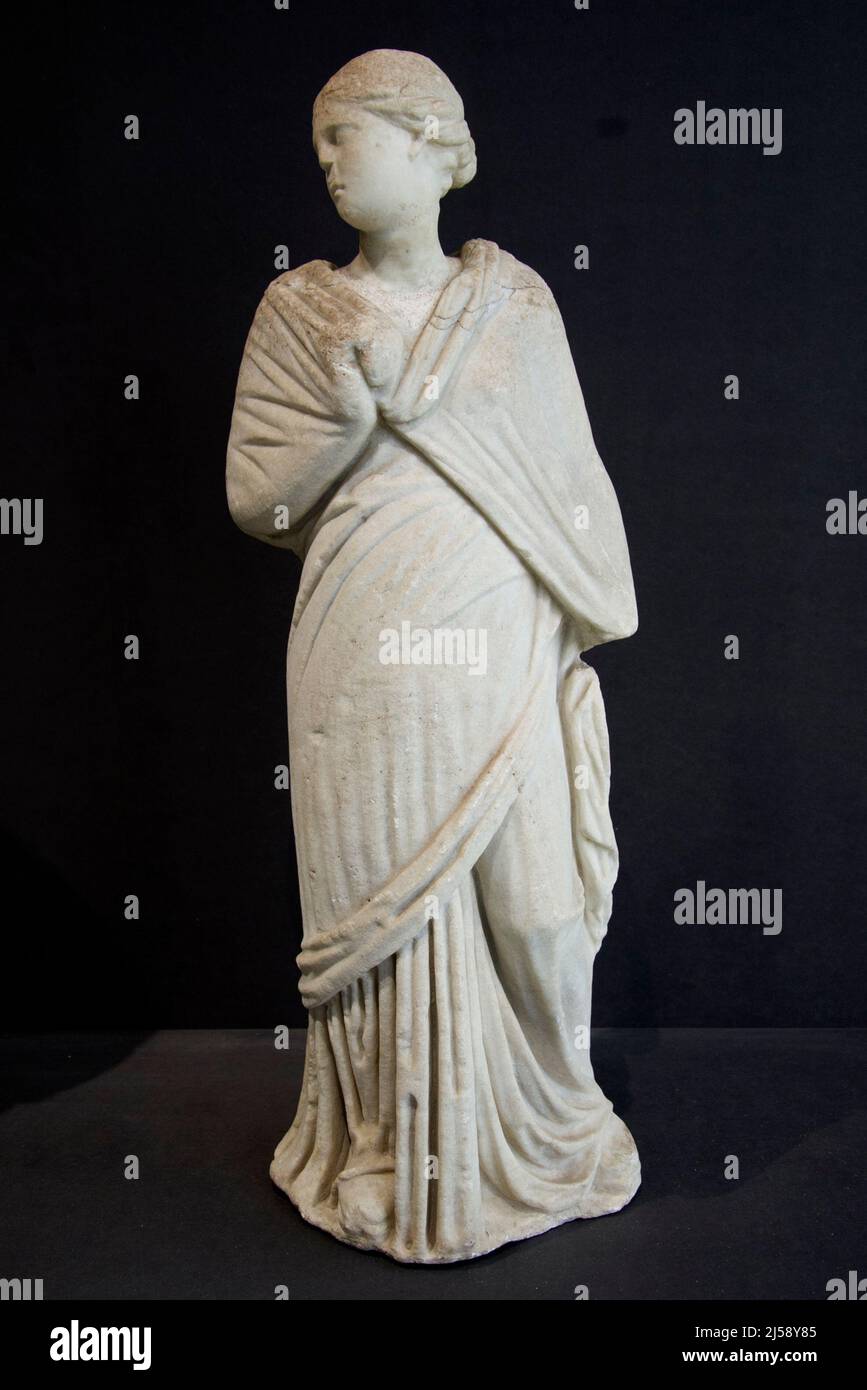 Pompeii, Italy. 21st Apr, 2022. Statue Musa Erato, silver and tin ...