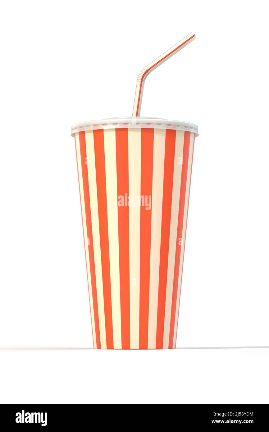 Fast food cola drink cup, drinking straw. Generic striped beverage ...