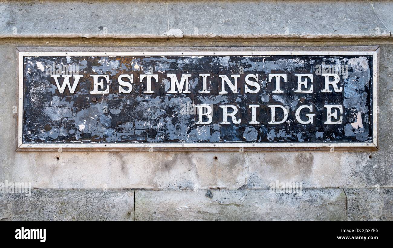 Old street sign on Westminster Bridge, london. The bridge opened in ...