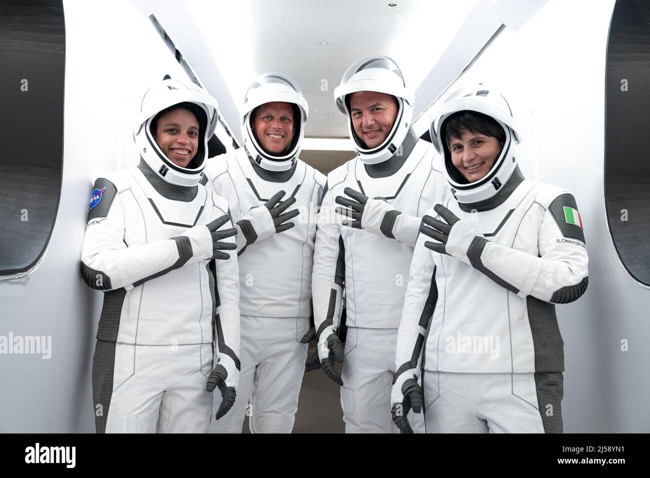 Crew-4 astronauts, from left, Jessica Watson, Bob Hines, Kjell Lindgren ...