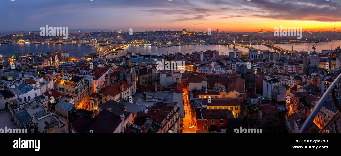Istanbul panoramic photo. The landscape of sunset over the city Stock ...