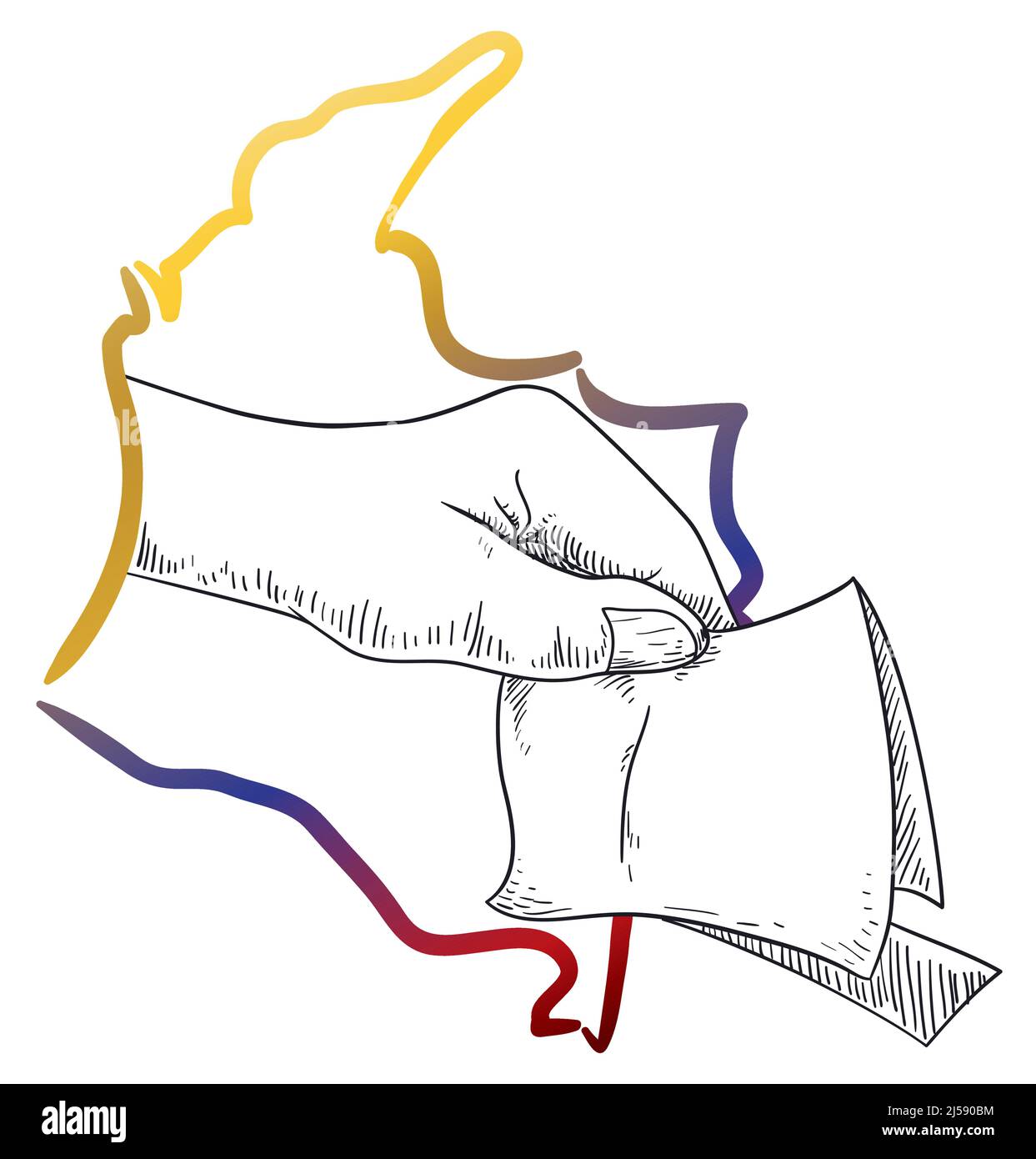 Colombia's map with tricolor flag colors, hand holding a vote in hand ...