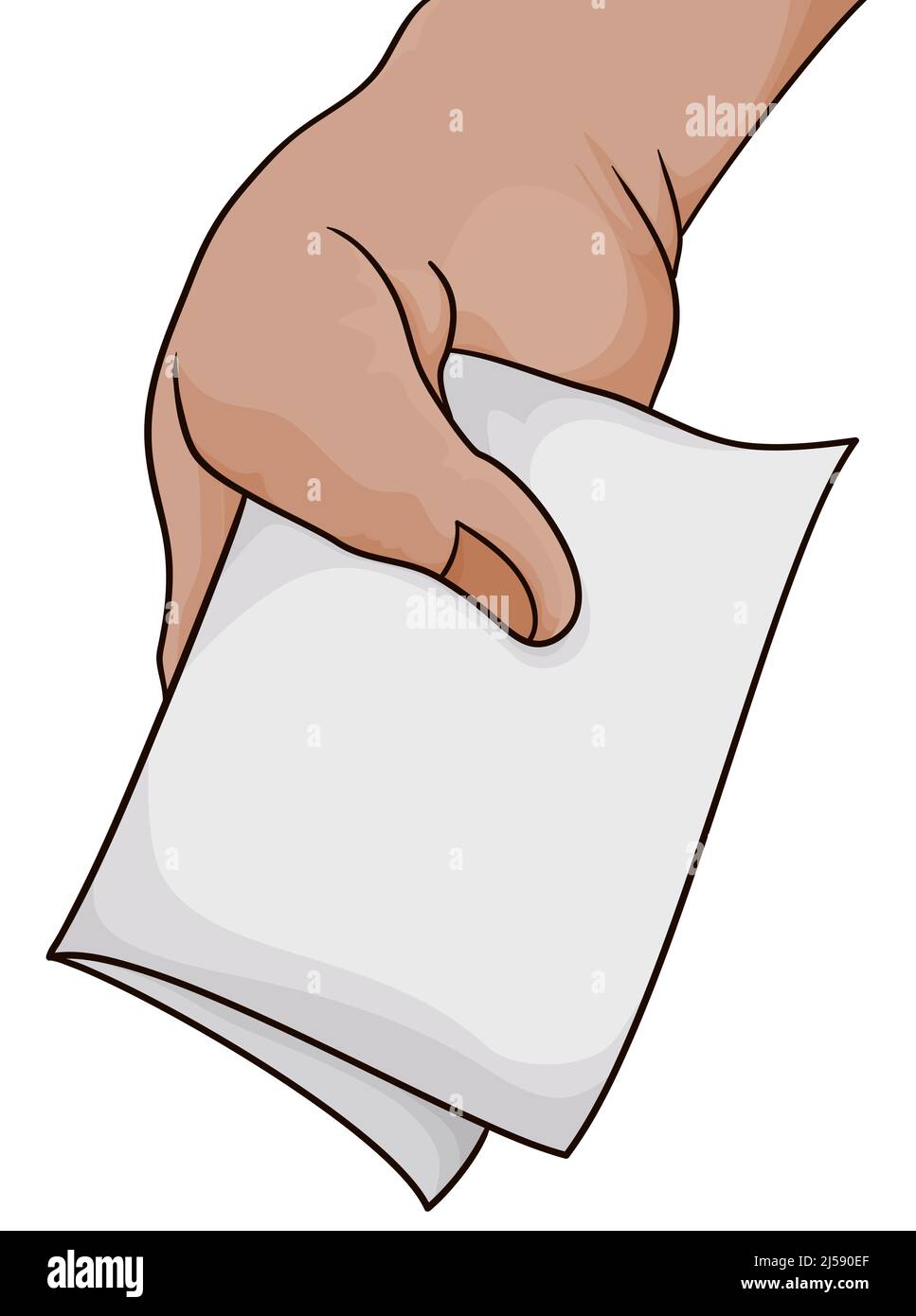 View of hand holding a folded paper like a vote, ready to suffrage ...