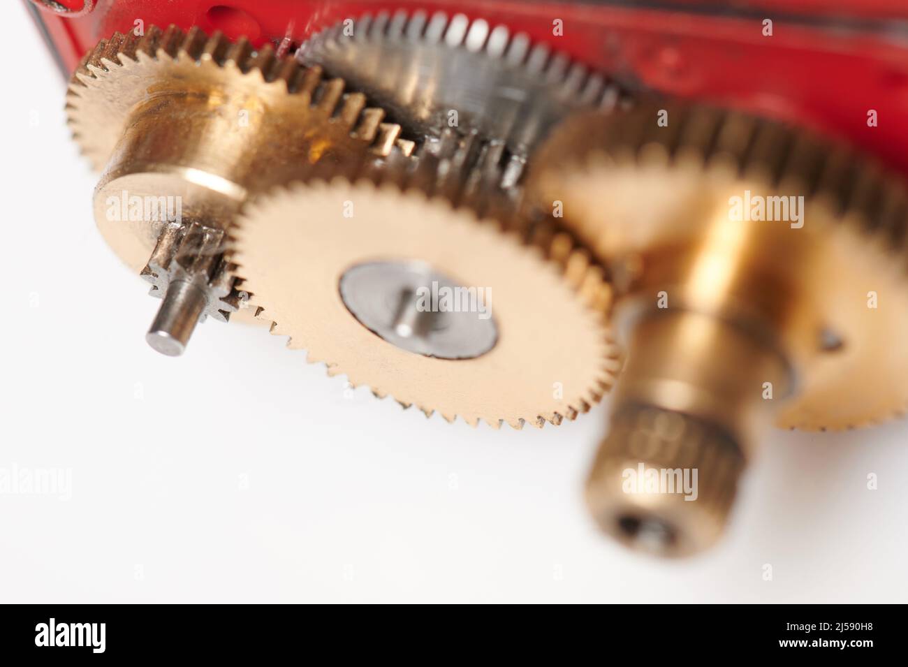 Metallic wheels of gear connection macro close up view Stock Photo - Alamy