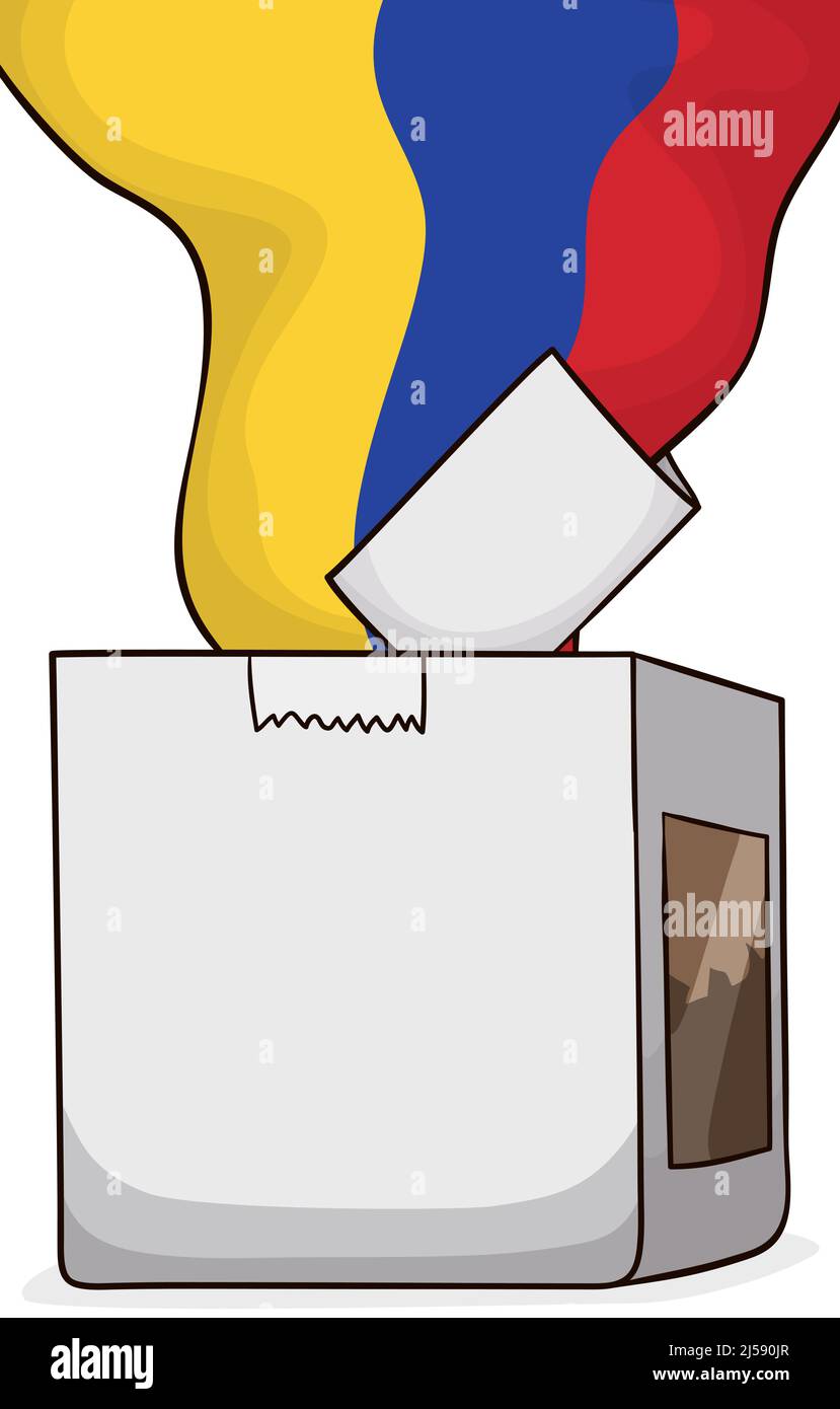 View of electoral urn with Colombia's flag and vote depositing inside ...