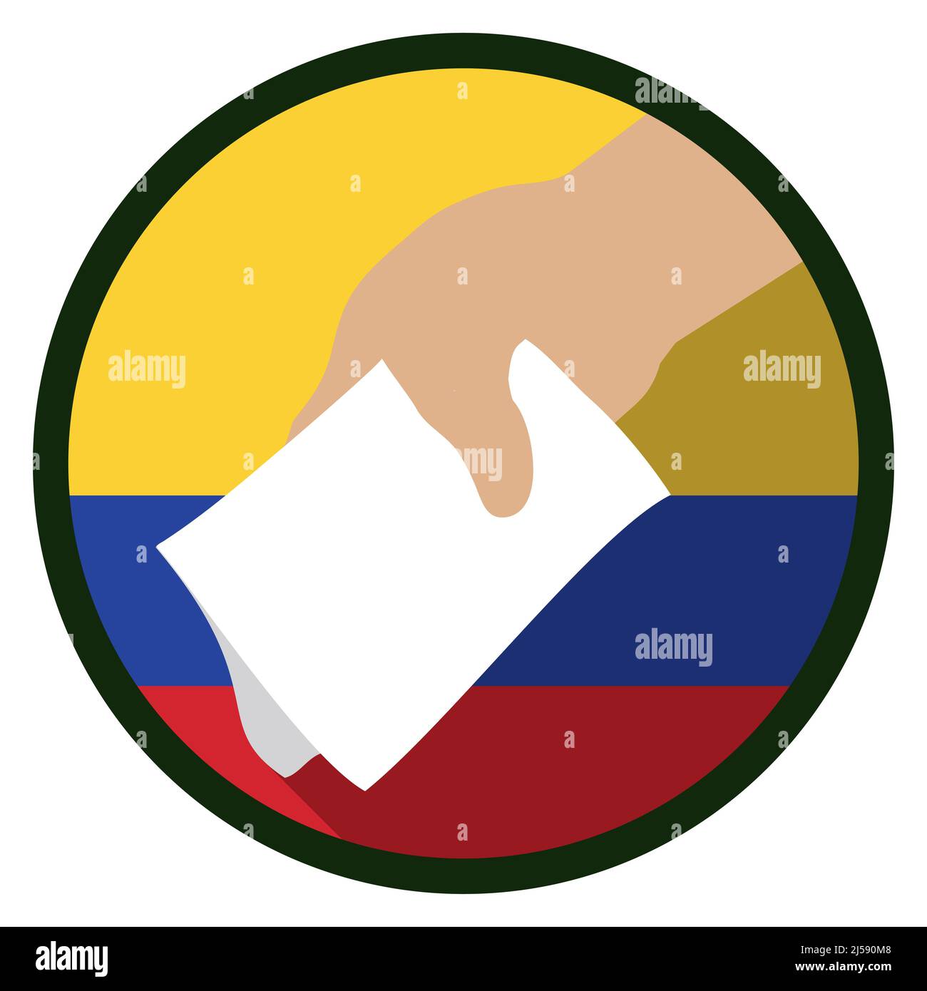 Round button with hand gripping a vote. Design in flat style with long ...