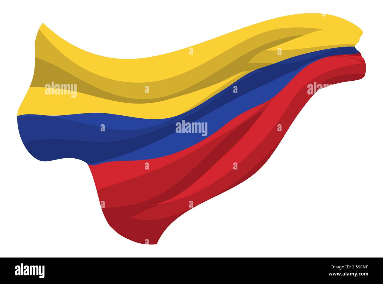 Waving and floating Colombian tricolor flag, isolated over white ...