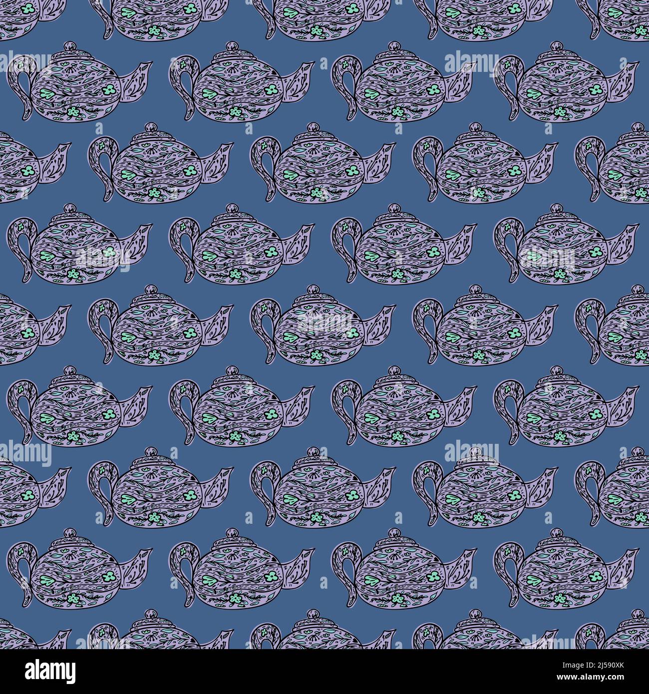 Seamless pattern with cute teapots. Background of doodle kettle ...