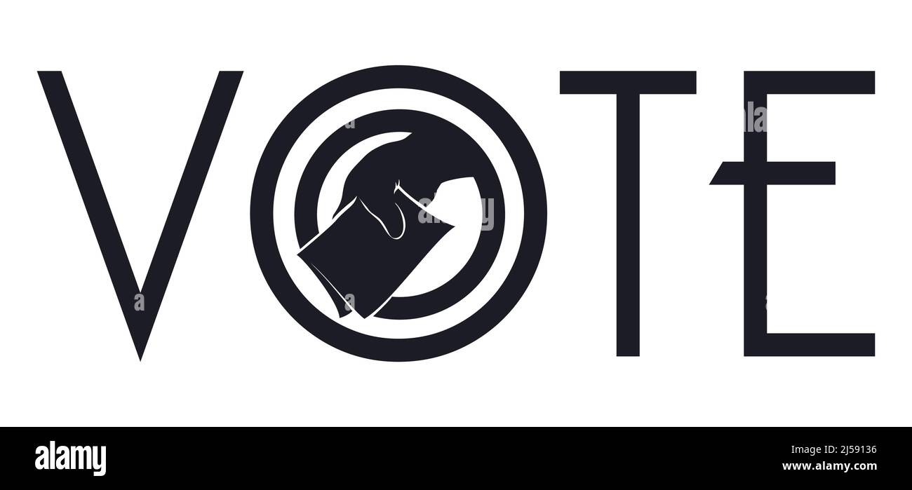 Democratic text promoting to vote, with hand silhouette holding a paper ...