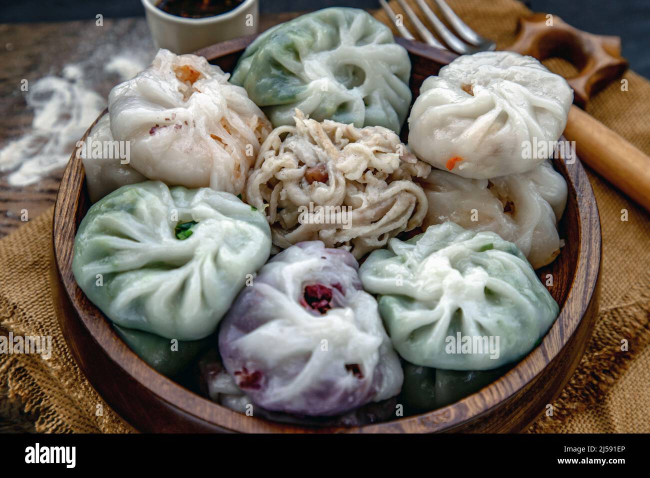 Close-up of Chinese chives Dumplings Mixed Color or Garlic Chives Dim ...