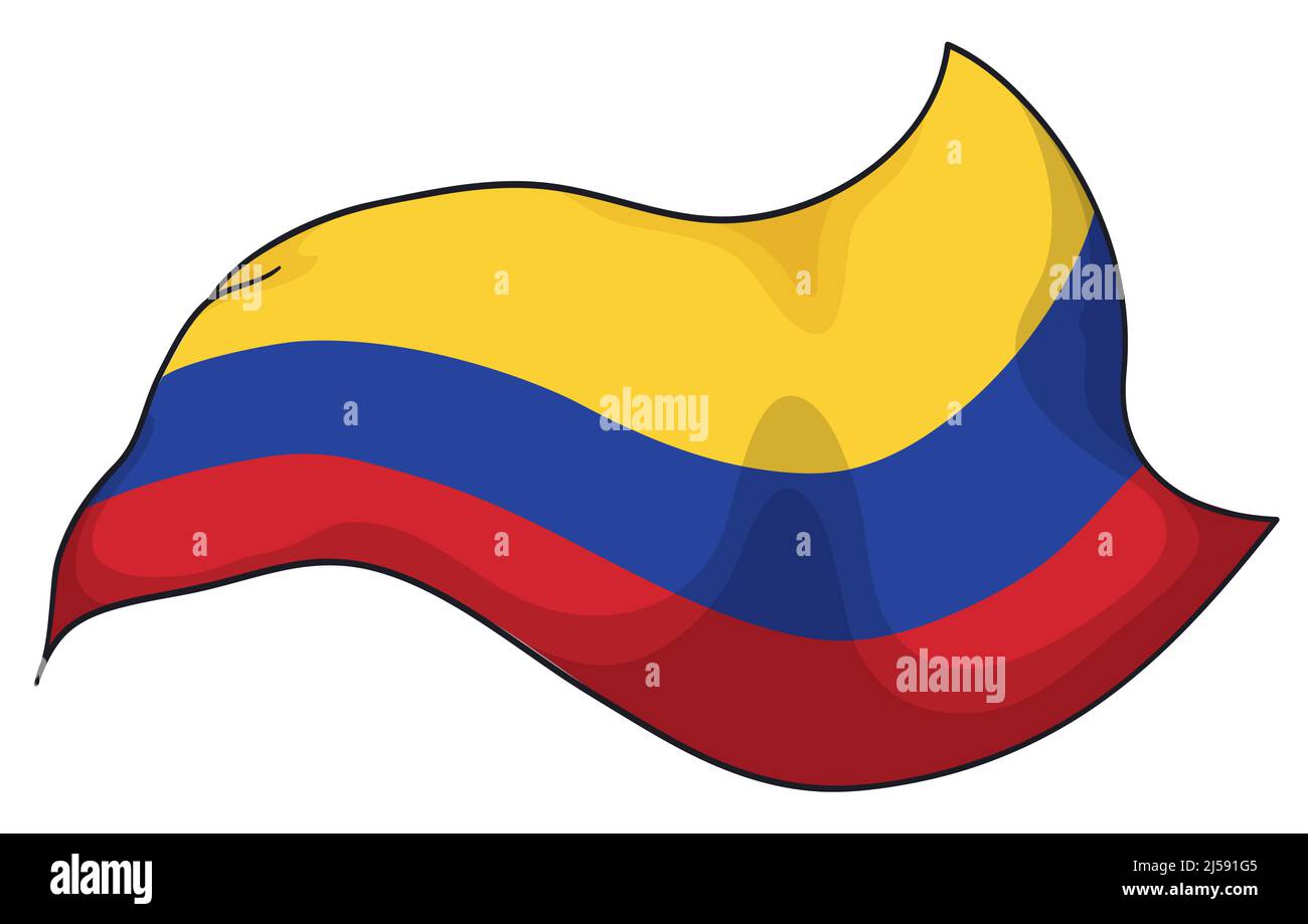 View of waving and patriotic Colombian tricolor flag. Design in cartoon ...