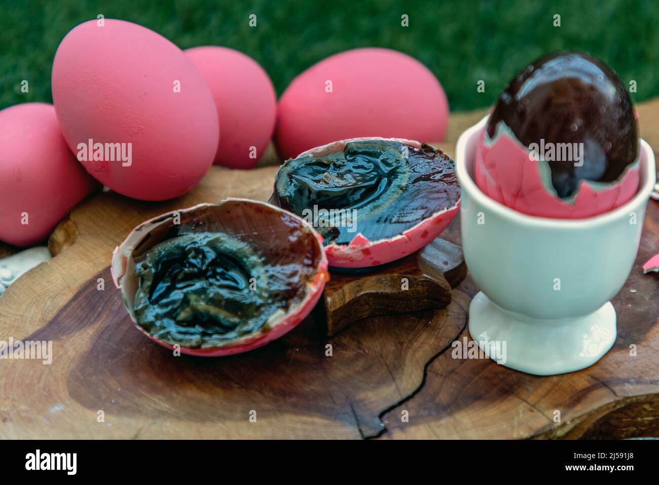 Asian Traditional Food, Pink Century eggs (Pidan Eggs) also known as ...
