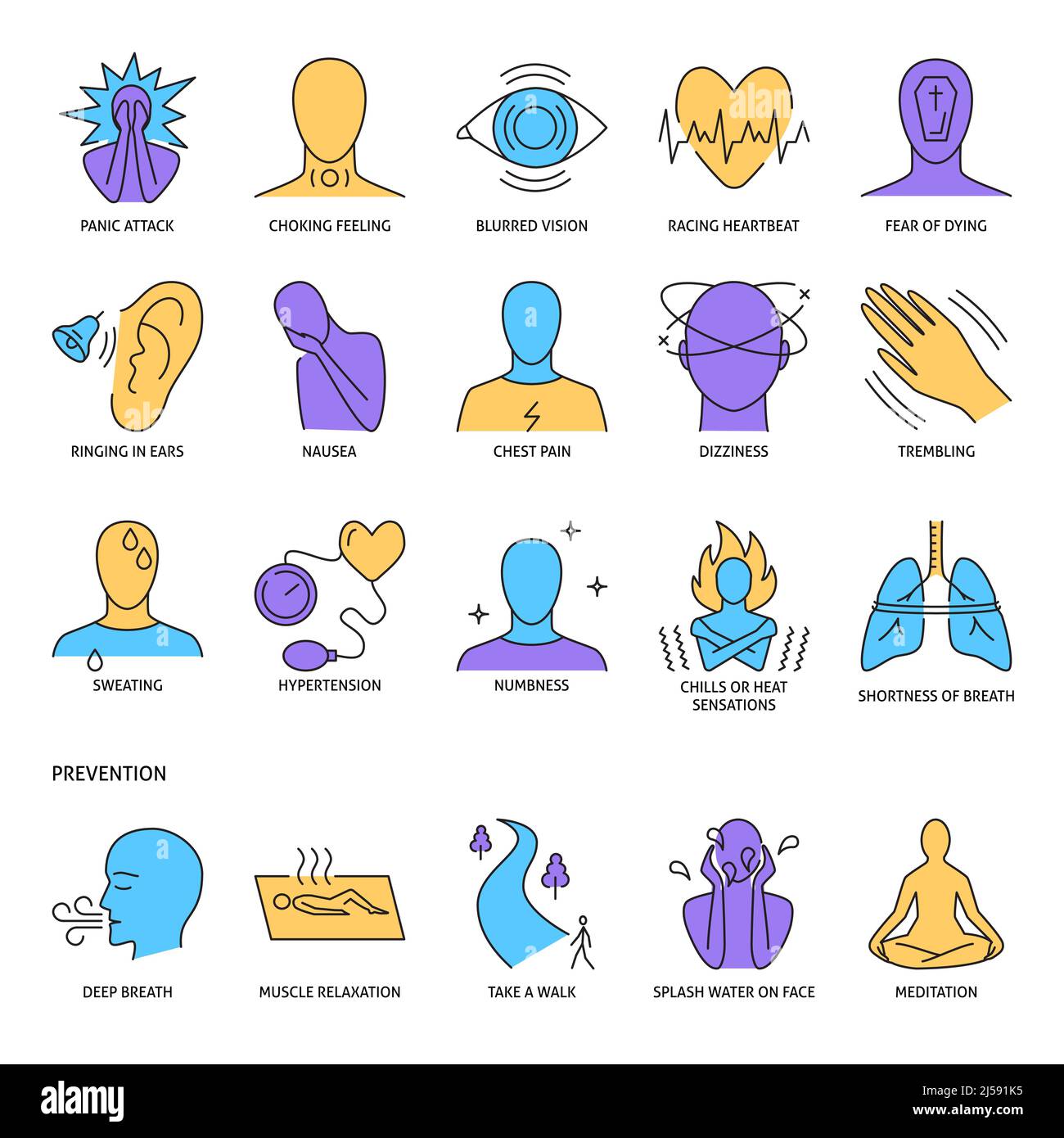 Panic disorder icon collection in colored line style. Vector ...