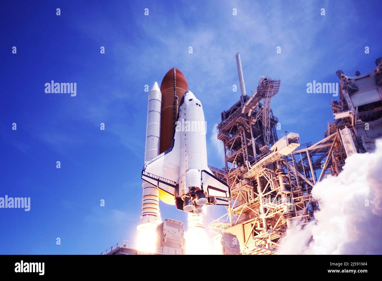 Launch of a space shuttle into space. Elements of this image furnished ...