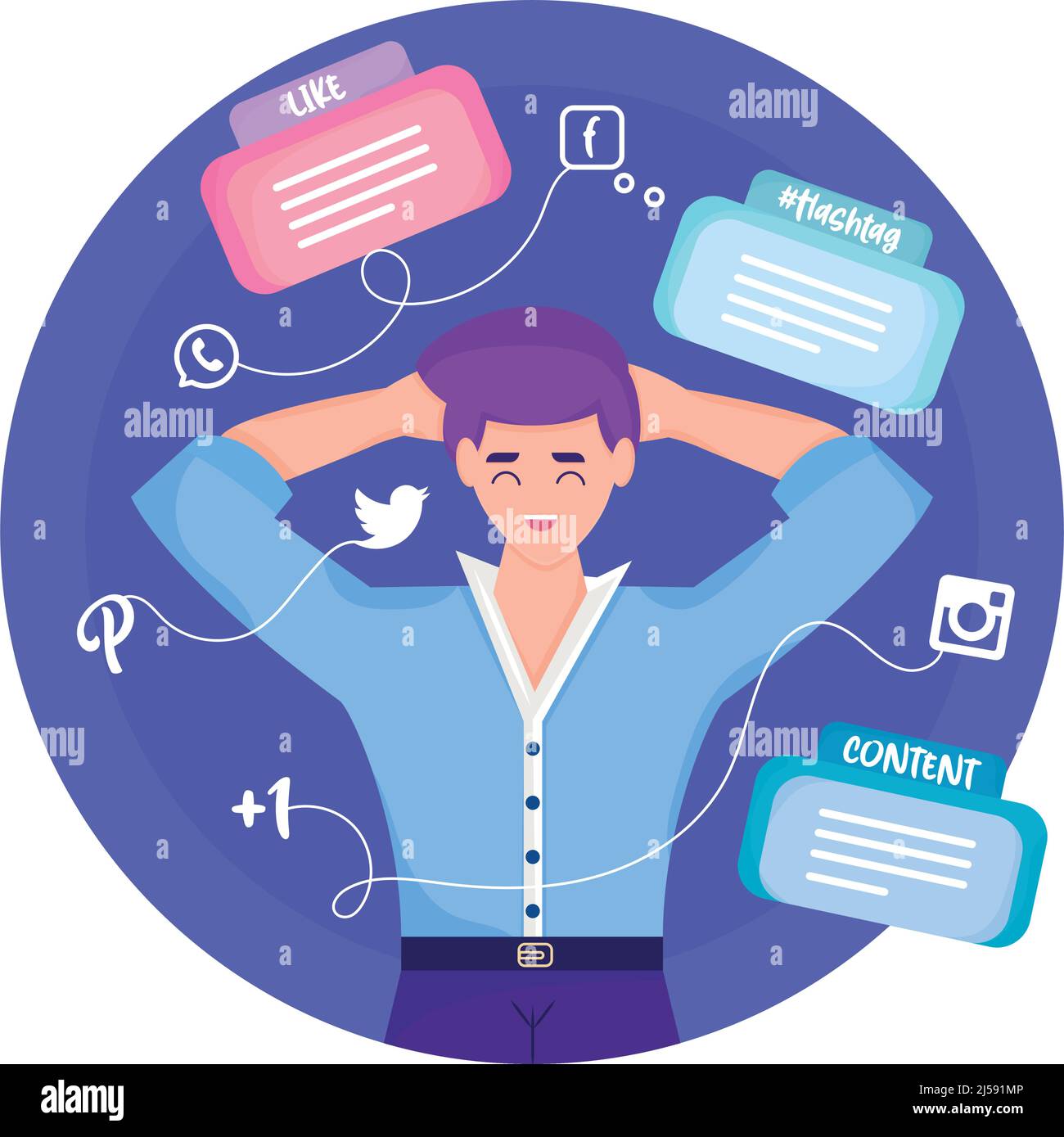 Relaxing boy cartoon surrounded by social media post Social media ...