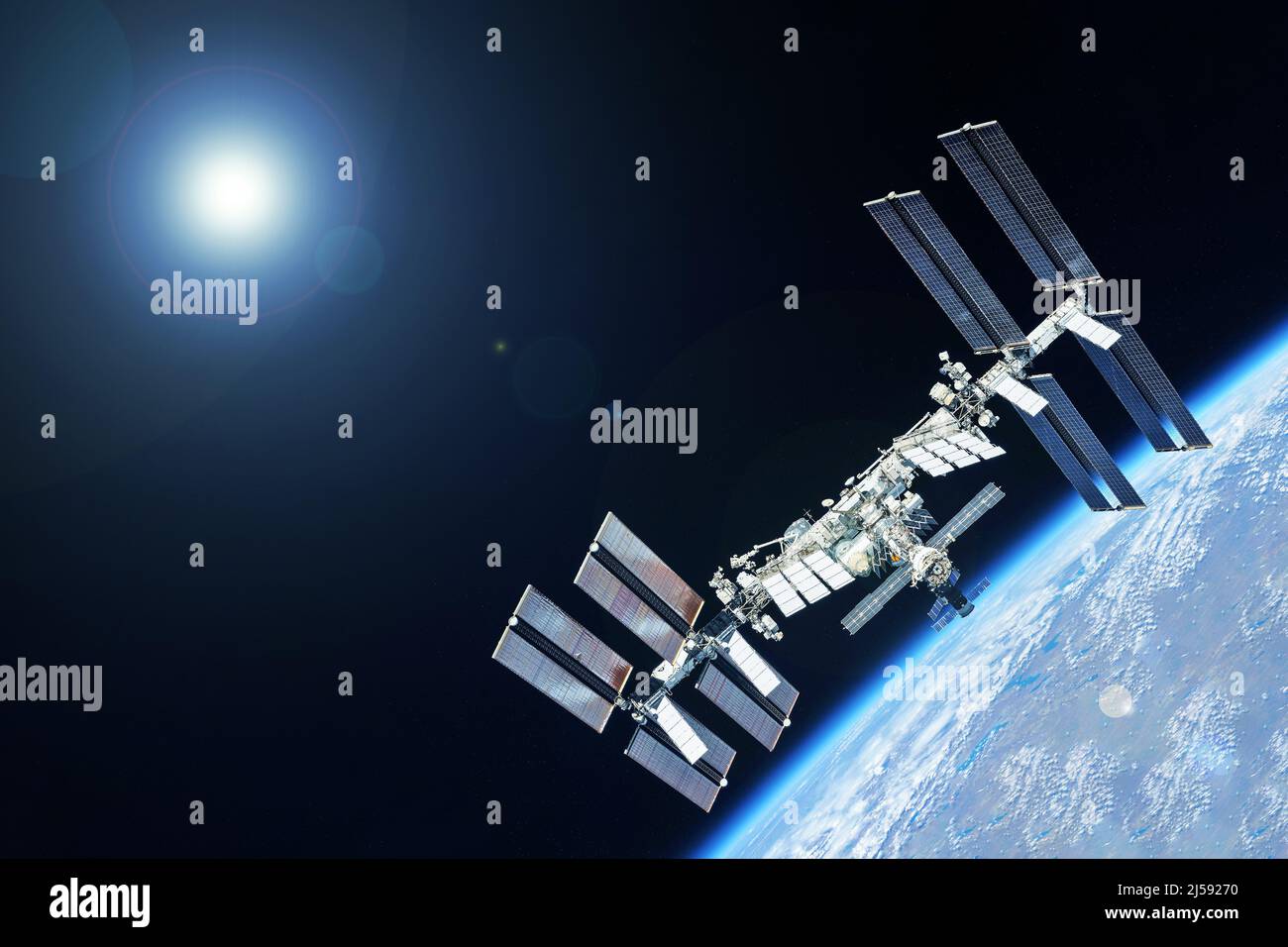 Iss above the earth against the backdrop of the planet. Elements of ...