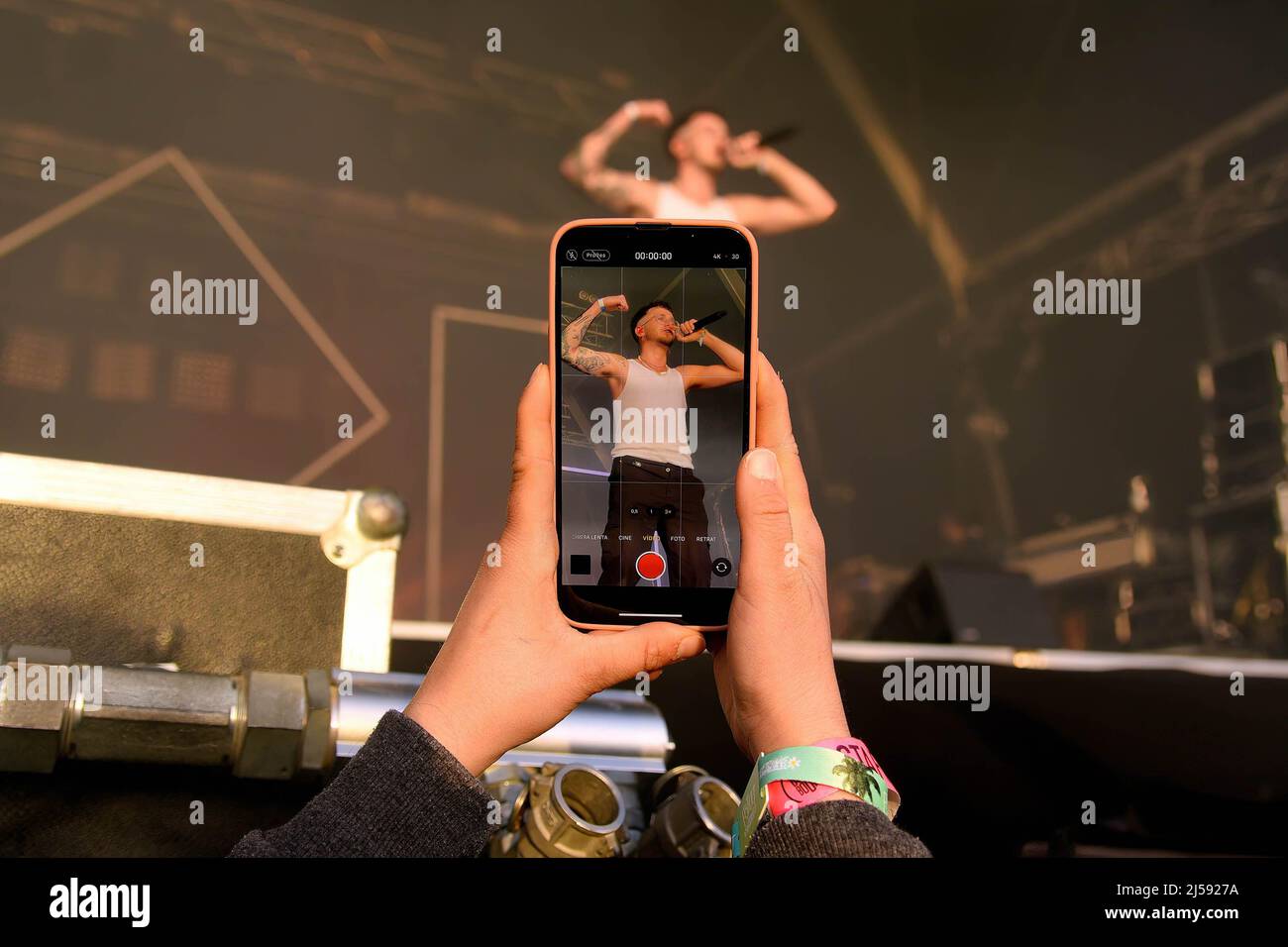 A fan records a video of a Spanish Trap Singer Damia Rodriguez (Lildami ...