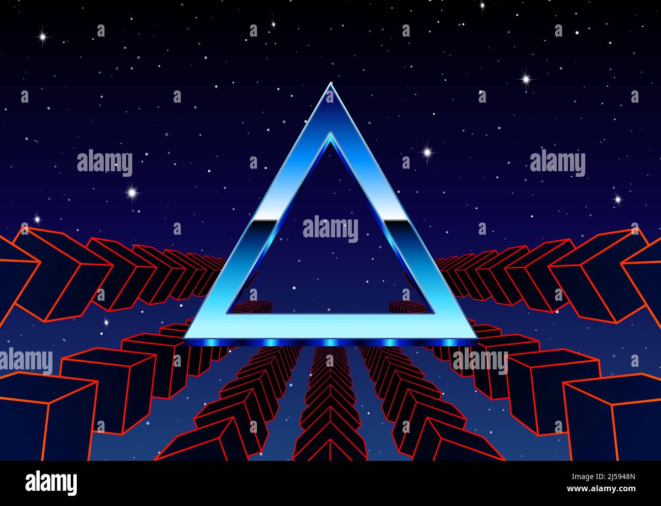 Synthwave frame with chrome triangle and 80s styled synthwave arcade ...