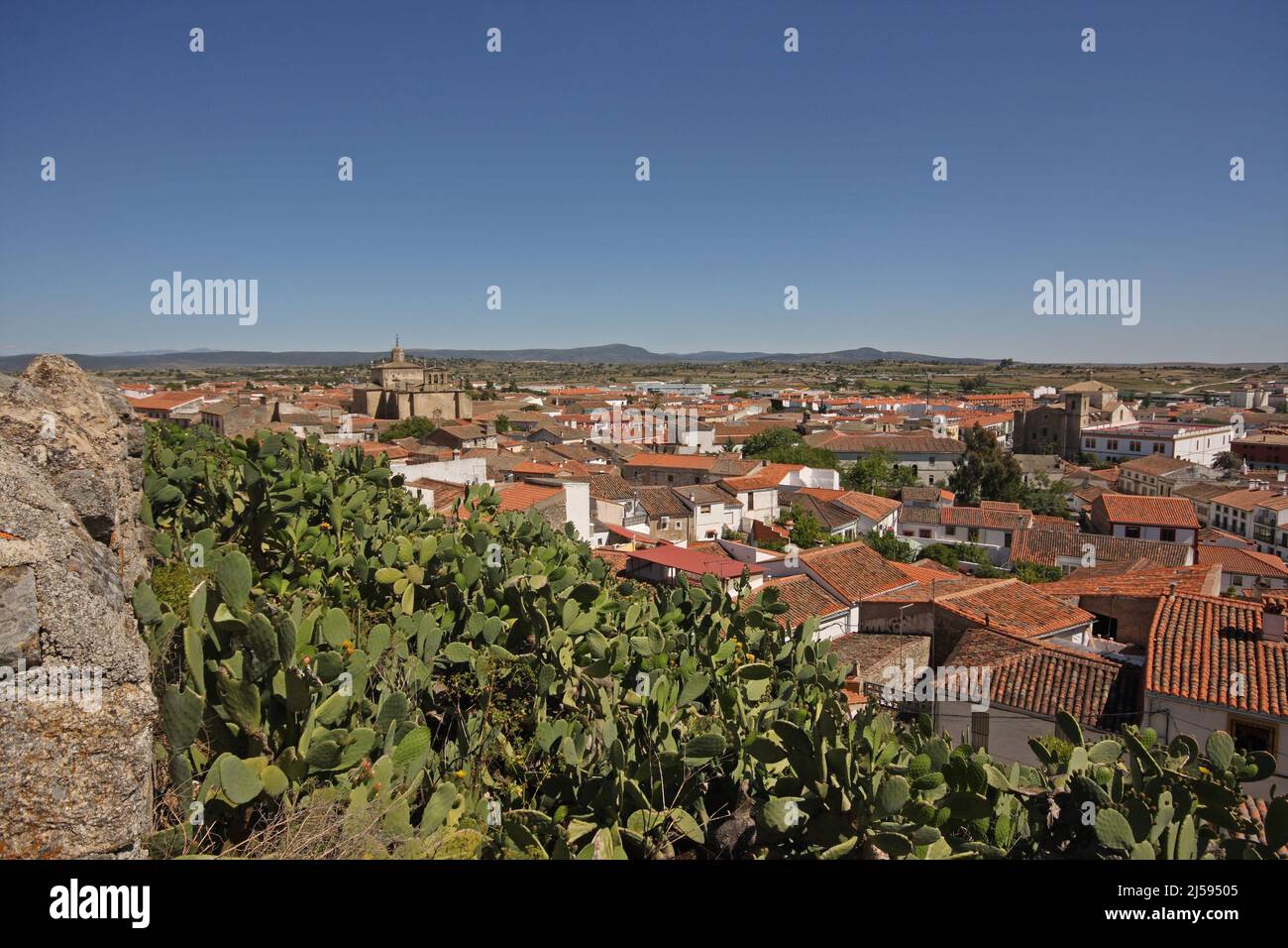 View of Trujillo with cacti, Extremadura, Spain Stock Photo - Alamy