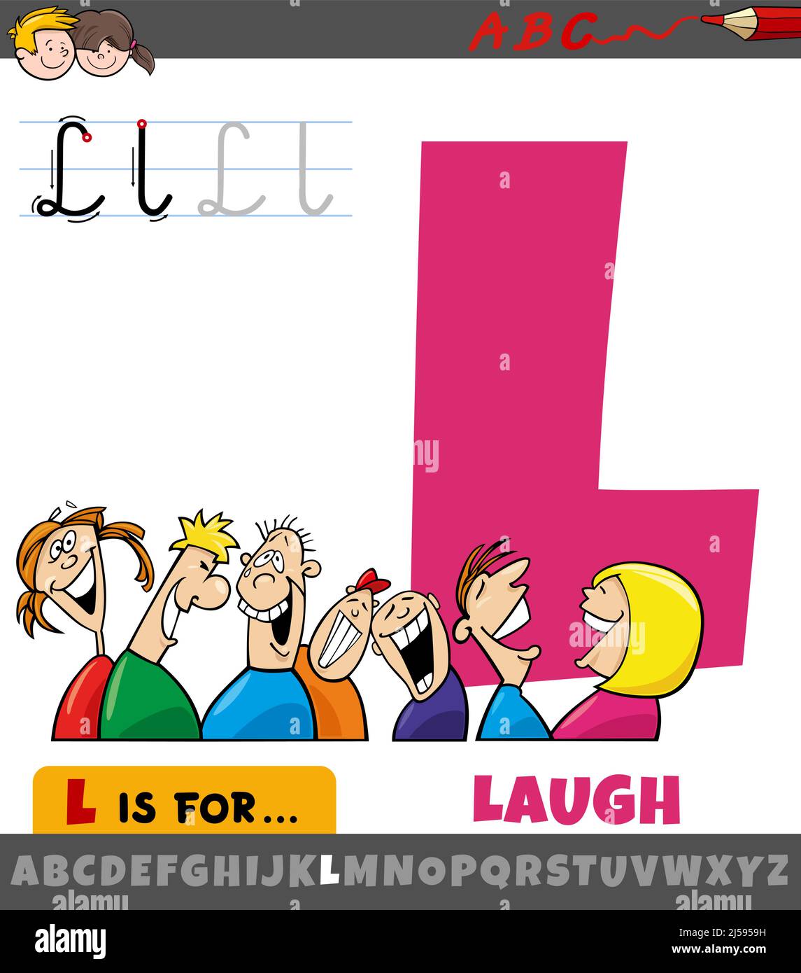 Educational cartoon illustration of letter L from alphabet with laugh ...