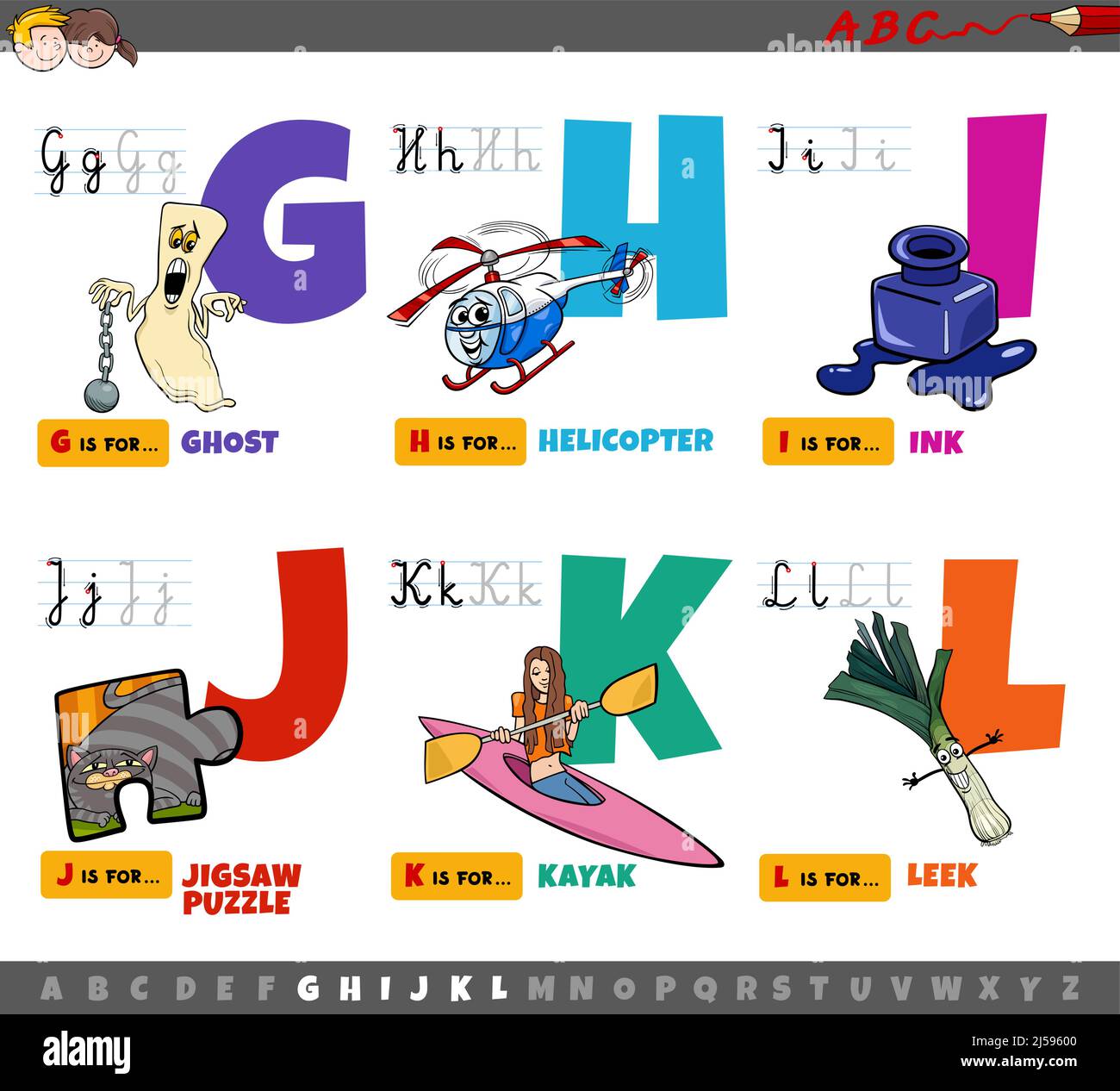 Cartoon illustration of capital letters from alphabet educational set ...