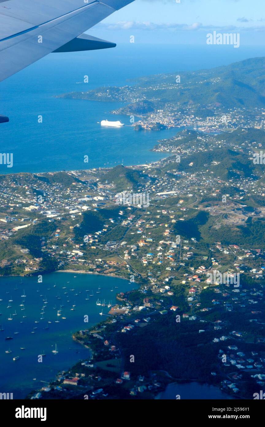 Aerial view of southern region Caribbean Island of Grenada with capital ...