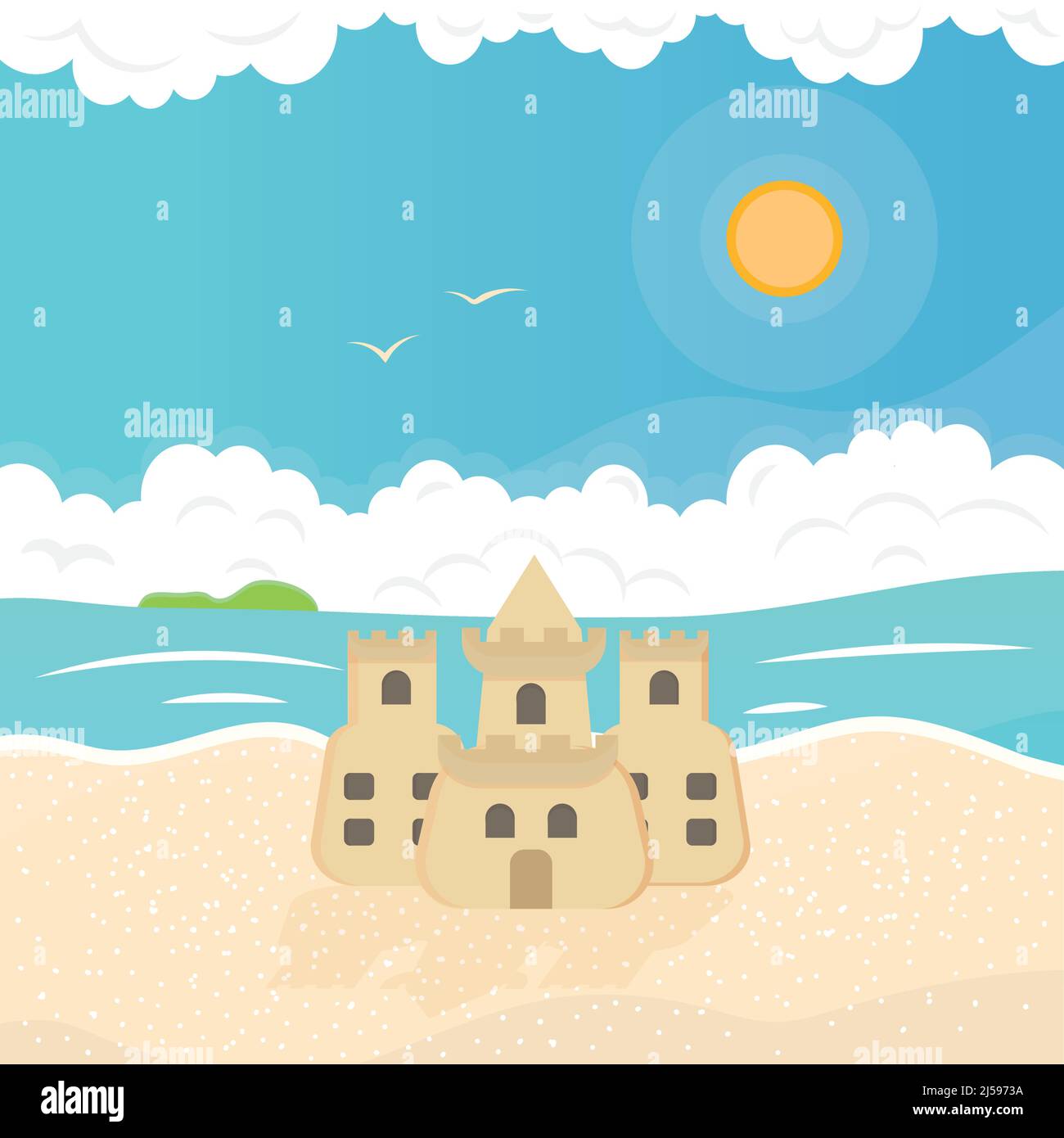 Sand castle on a beach Summer holiday travel landscape Vector Stock ...