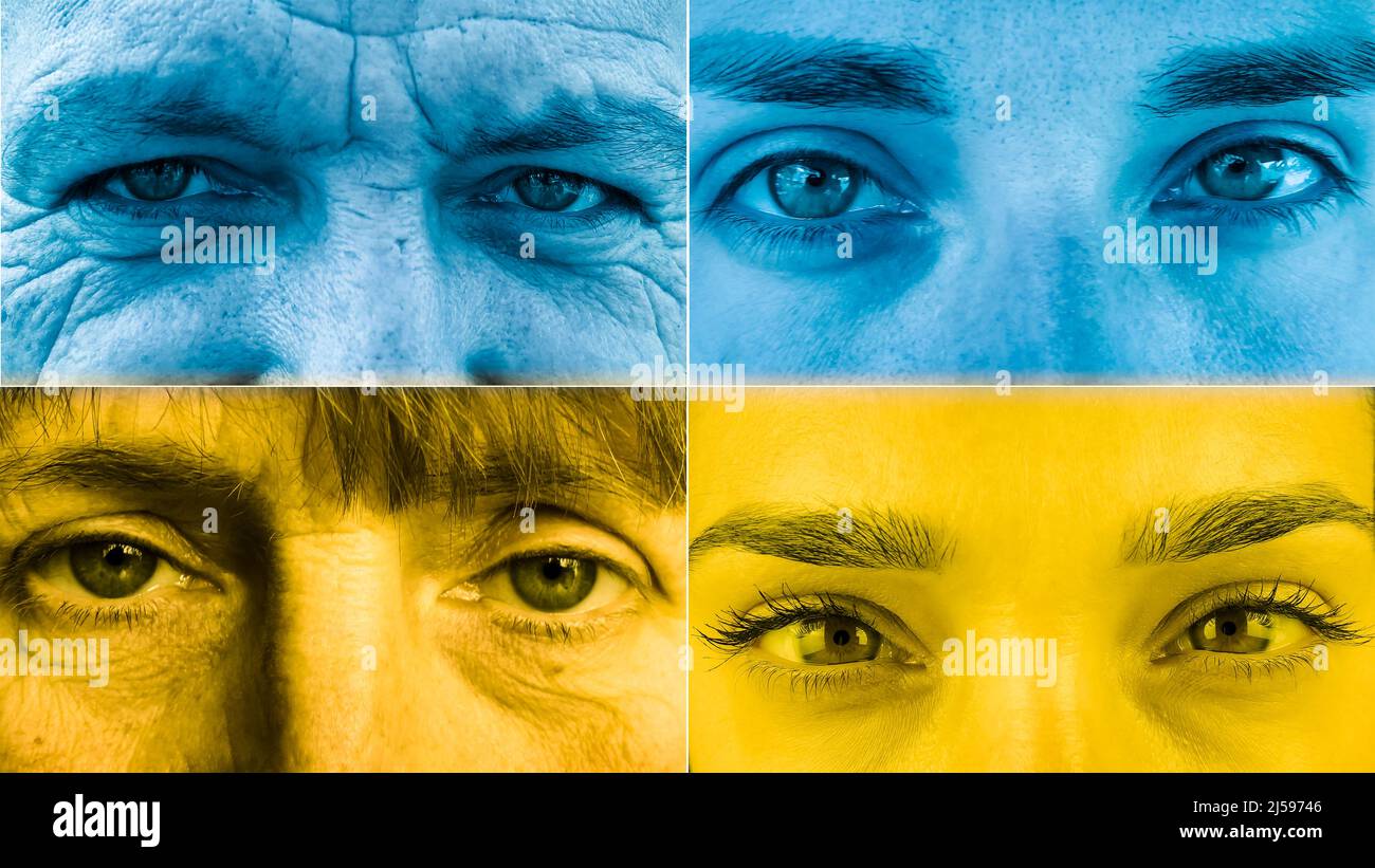 Ukraine crisis concept human faces in Ukraine flag colors Stock Photo ...