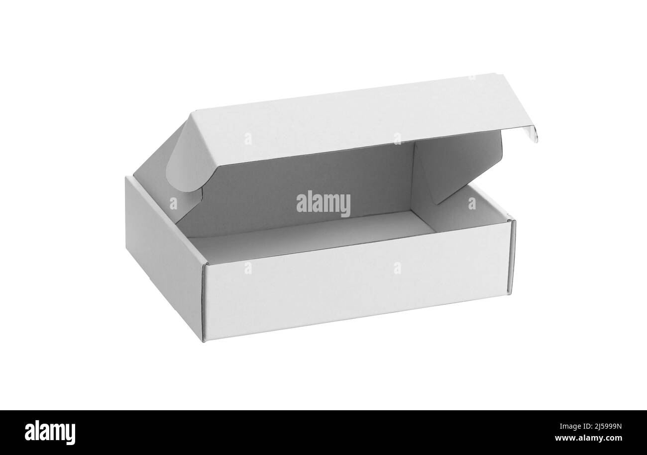 Open white blank carton box isolated on white background with clipping ...