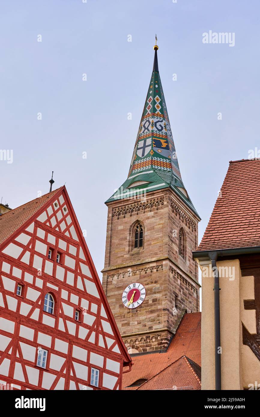 Wolframs Eschebach, Bavaria, Germany, downtown with famous medieval ...